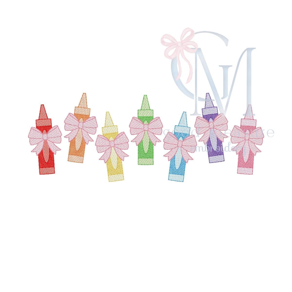 Crayons Sketch with Bows Embroidery Design – Good Measure Embroidery