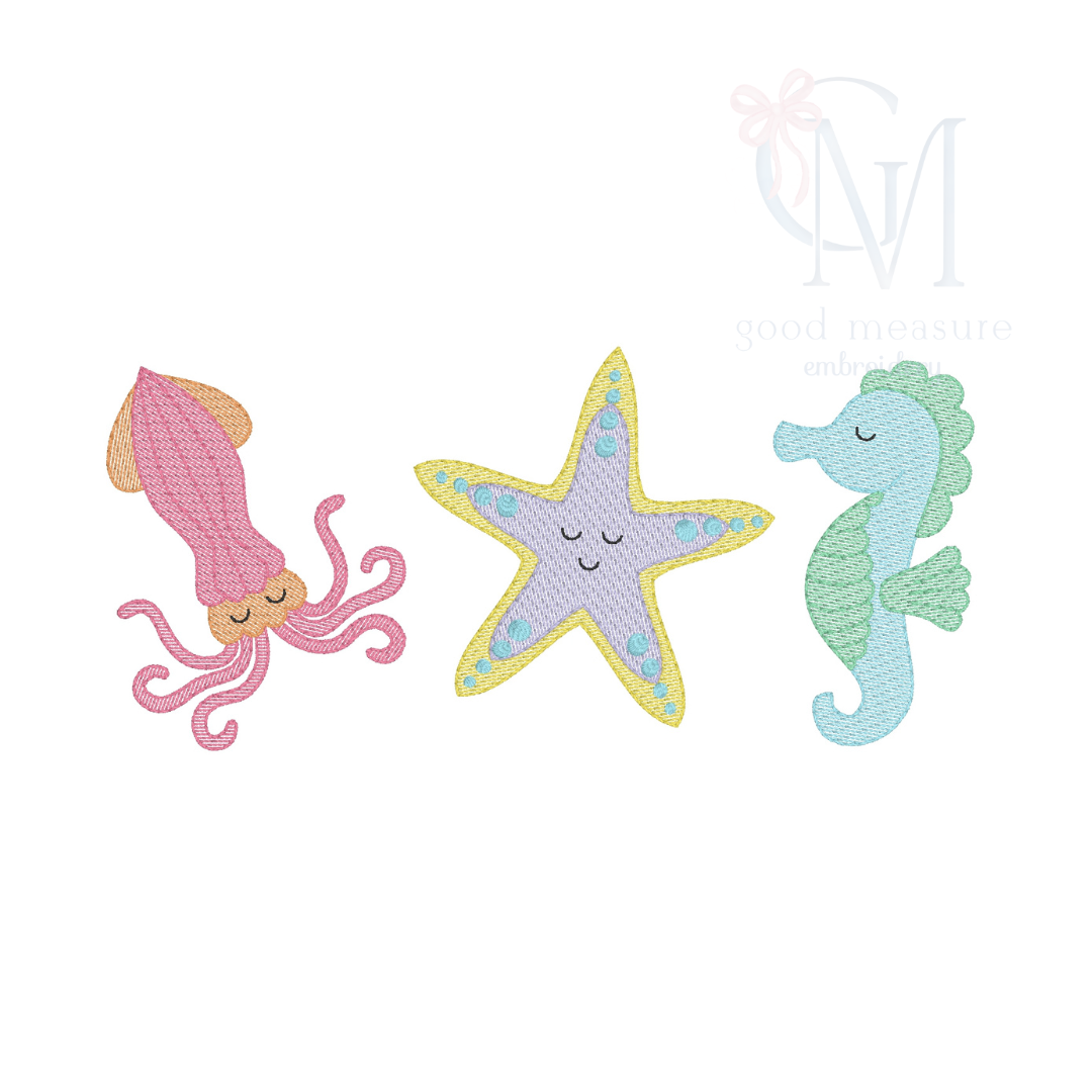 Girly Sea Creatures Trio Embroidery Design – Good Measure Embroidery