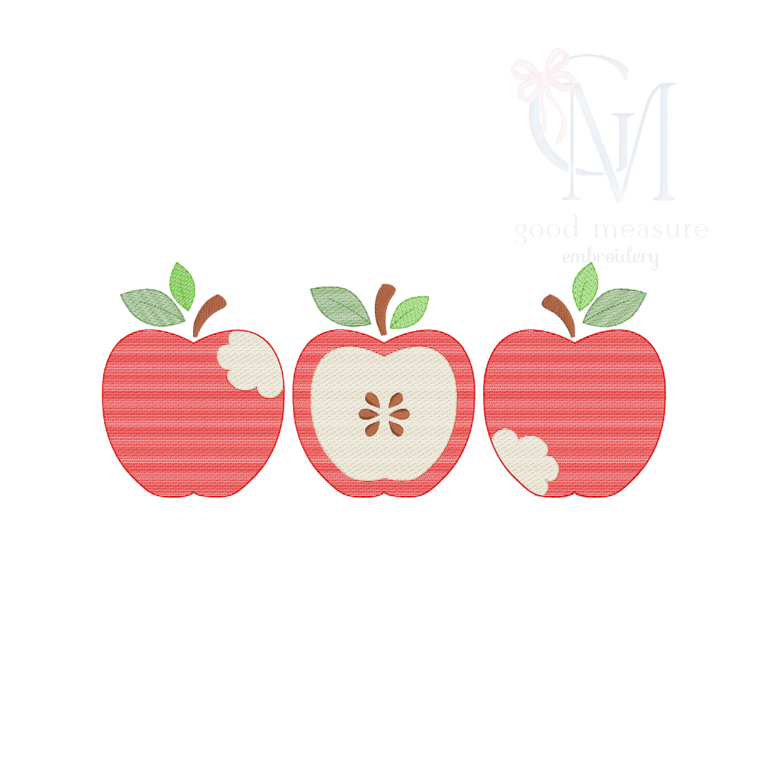 Apple Trio Sketch Embroidery Design – Good Measure Embroidery