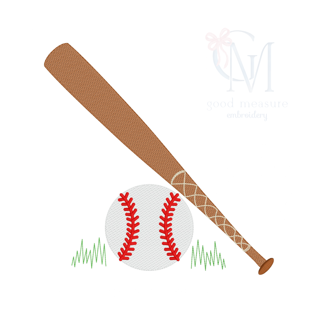 Baseball and Bat Sketch Embroidery Design – Good Measure Embroidery