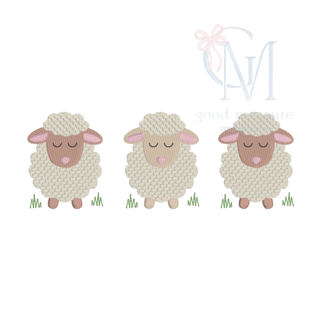 French Knot Sheep Trio Embroidery Design – Good Measure Embroidery