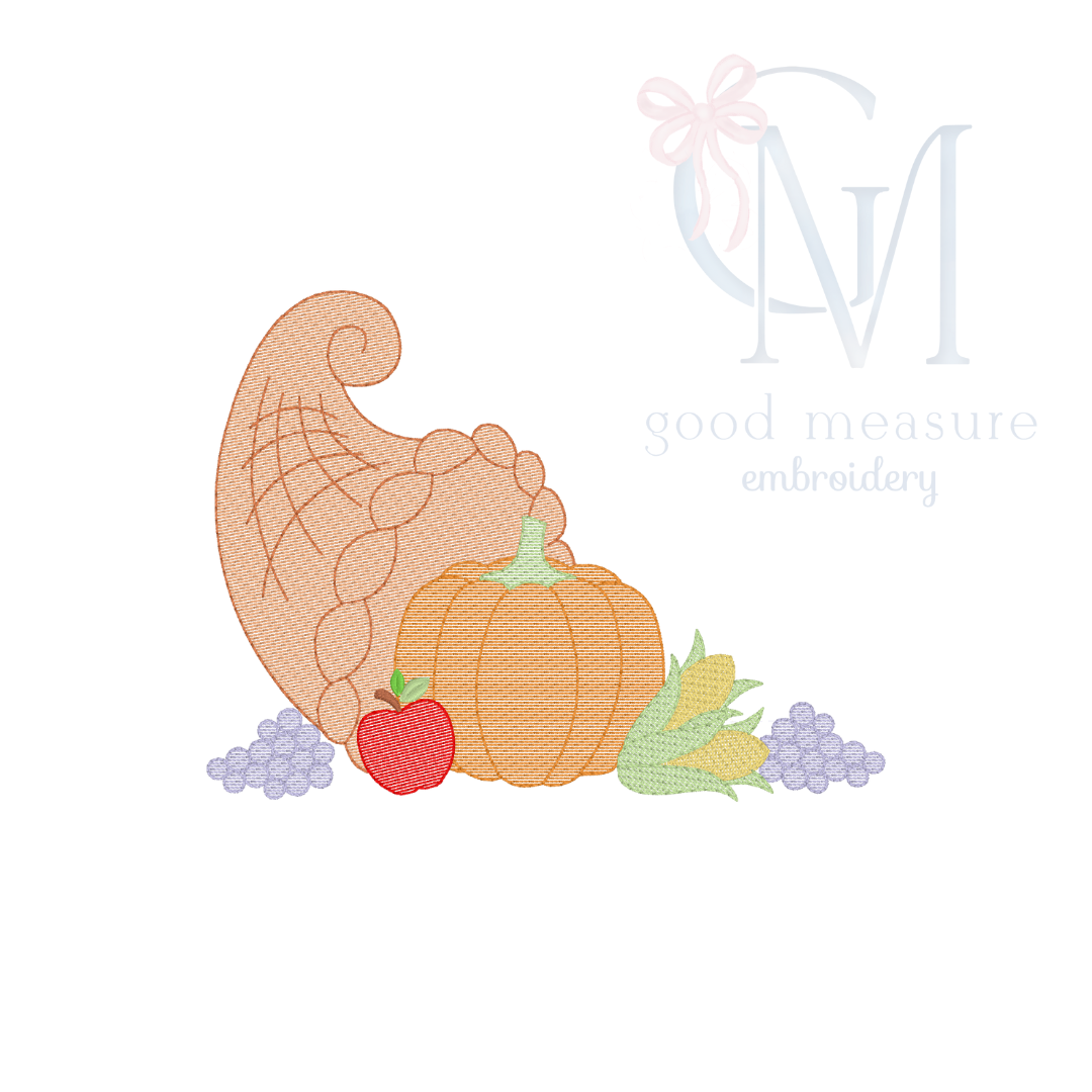 Thanksgiving cornucopia harvest sketch Machine Embroidery Design – Good ...