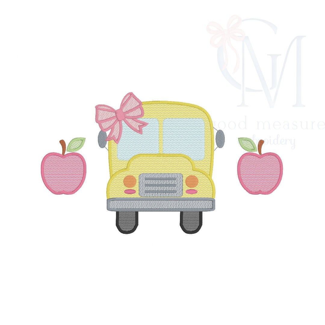 Back to School Bus with Bow Embroidery Design – Good Measure Embroidery